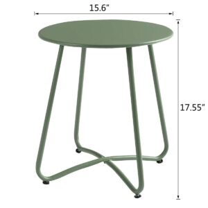 HollyHOME Small Round Patio Metal Side Snack Table, Accent Anti-Rust Steel Coffee Table for Garden, Modern Weatherproof Outdoor End Table, (H) 17.55" x(D) 15.60", Atrovirens