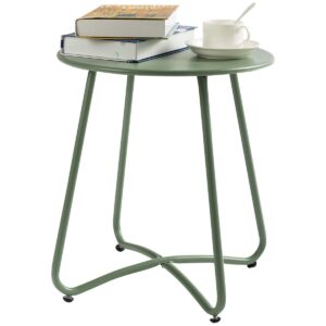 HollyHOME Small Round Patio Metal Side Snack Table, Accent Anti-Rust Steel Coffee Table for Garden, Modern Weatherproof Outdoor End Table, (H) 17.55" x(D) 15.60", Atrovirens