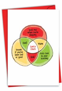 nobleworks - humorous merry christmas card with envelope (4.63 x 6.75 inch) - xmas greeting card holiday stationery notecard - santa venn diagram c7125xsg