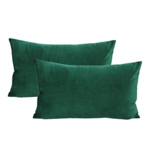 12x20 set of 2 lumbar throw pillow covers green christmas velvet decorative rectangle cozy cushion cases xmas home decor for living room couch sofa