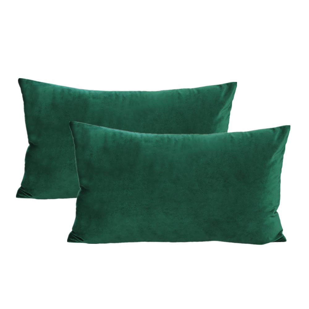 12x20 Set of 2 Lumbar Throw Pillow Covers Green Christmas Velvet Decorative Rectangle Cozy Cushion Cases Xmas Home Decor for Living Room Couch Sofa