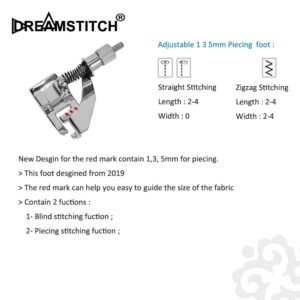 DREAMSTITCH Edge Joining Presser Foot Blind Stitching and Piecing Stitching Two FunctionFor 5mm & 7mm Sewing Machines for Brother,Singer,Babylock,Bernette,Elna Sewing Machine