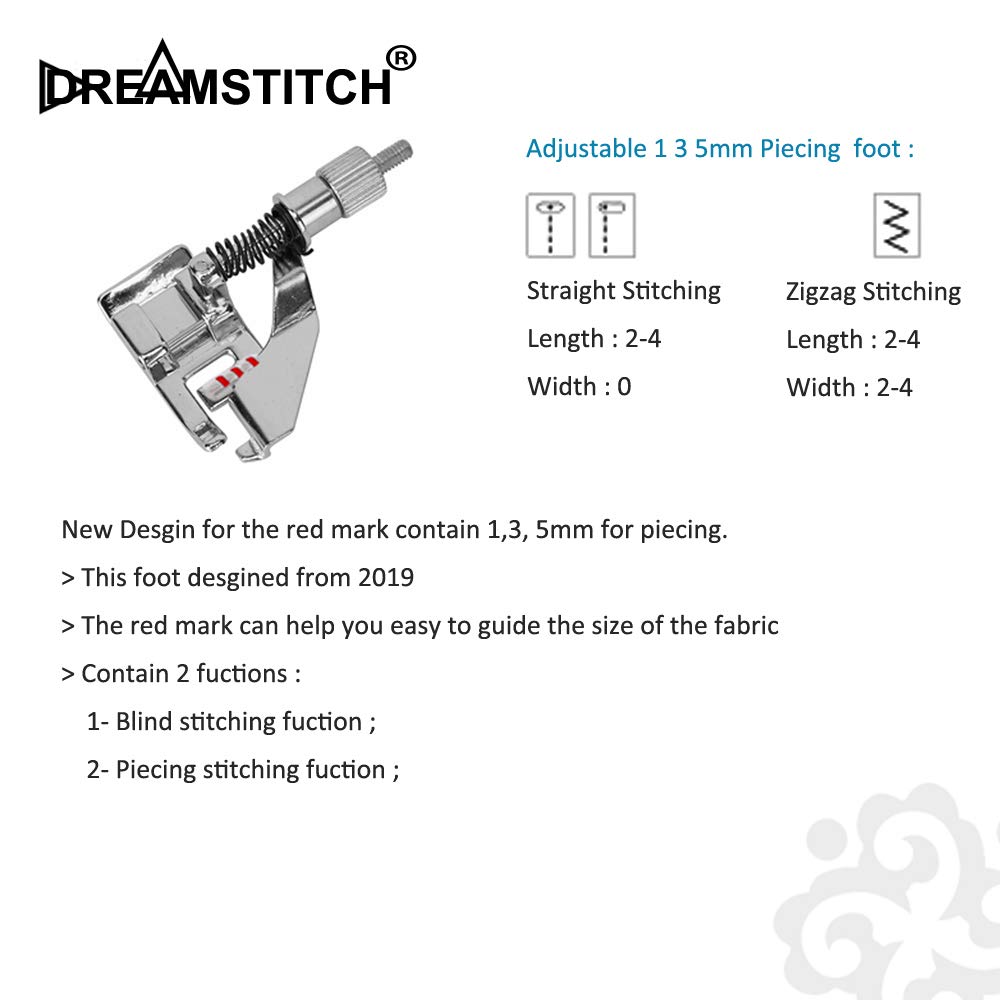 DREAMSTITCH Edge Joining Presser Foot Blind Stitching and Piecing Stitching Two FunctionFor 5mm & 7mm Sewing Machines for Brother,Singer,Babylock,Bernette,Elna Sewing Machine