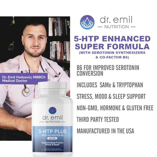 DR. EMIL NUTRITION 200 MG 5-HTP Plus with SAM-e to Maintain Normal Healthy Sleep and Create a Sense of Wellbeing - 5HTP Supplement with Vitamin B6-60 Vegan Capsules, 30 Servings