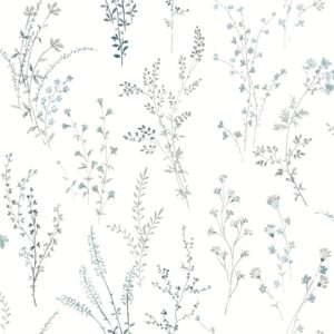 york wallcoverings psw1523rl blue and green wildflower sprigs premium peel and stick wallpaper