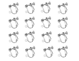 woiwo 10pcs clip-on earring components for non-pierced ears, with adjustable screw, 14x15mm silver