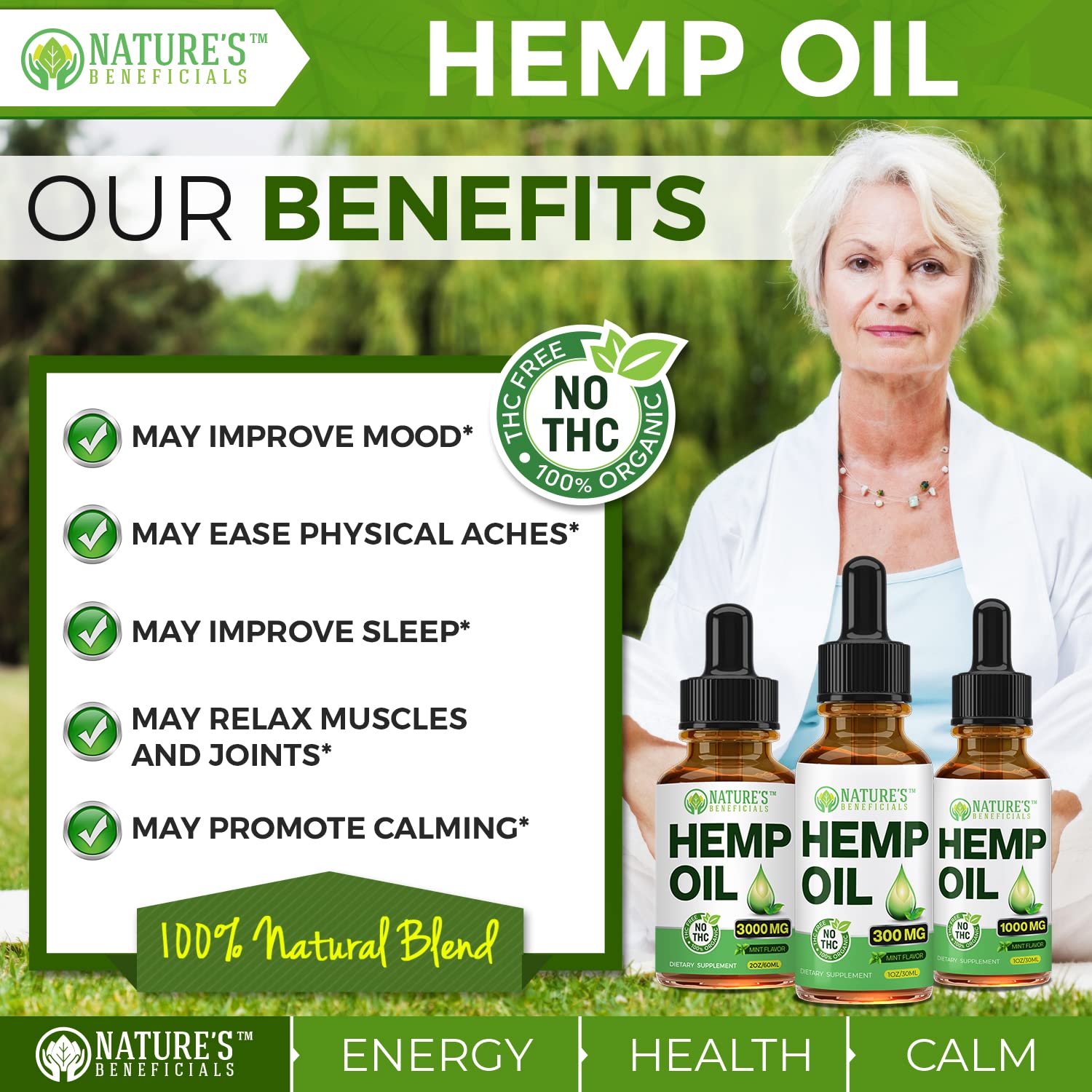 NATURE'S BENEFICIALS Organic Hemp Oil Extract Drops 3000mg - Ultra Premium, Soothes Discomfort, Joint Support, Sleep Aid, Omega Fatty Acids 3 6 9, Non-GMO