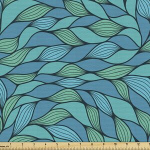 ambesonne teal hobby sewing & diy fabric by the yard, abstract wave design with colorful design ocean theme marine life pattern, decorative fabric for indoor and outdoor projects, 2 yards, mint green