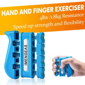 IMENSEAS Grip Strength Trainer 7 Pack Adjustable Hand Gripper, Finger Stretcher Resistance Extensor Bands, Finger Exerciser, Grip Strength Ring & Stress Ball, Hand Grip Strengthener, Blue