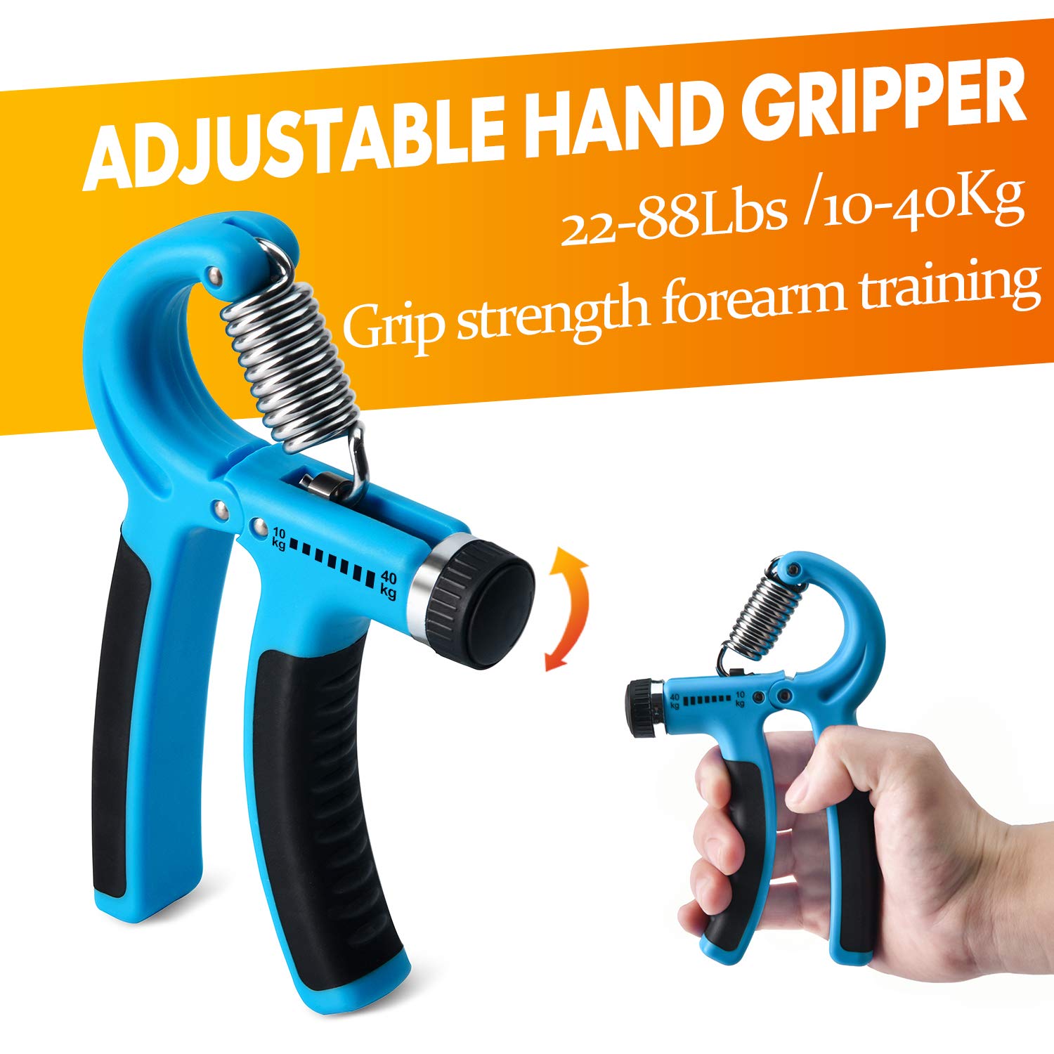 IMENSEAS Grip Strength Trainer 7 Pack Adjustable Hand Gripper, Finger Stretcher Resistance Extensor Bands, Finger Exerciser, Grip Strength Ring & Stress Ball, Hand Grip Strengthener, Blue