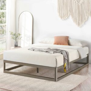 mellow 12" metal platform bed frame w/heavy duty steel slat foundation, queen, grey