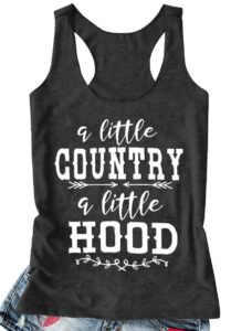 summer vintage racerback tank top women a little country a little hood funny country sleeveless shirt tops (xl, black2)