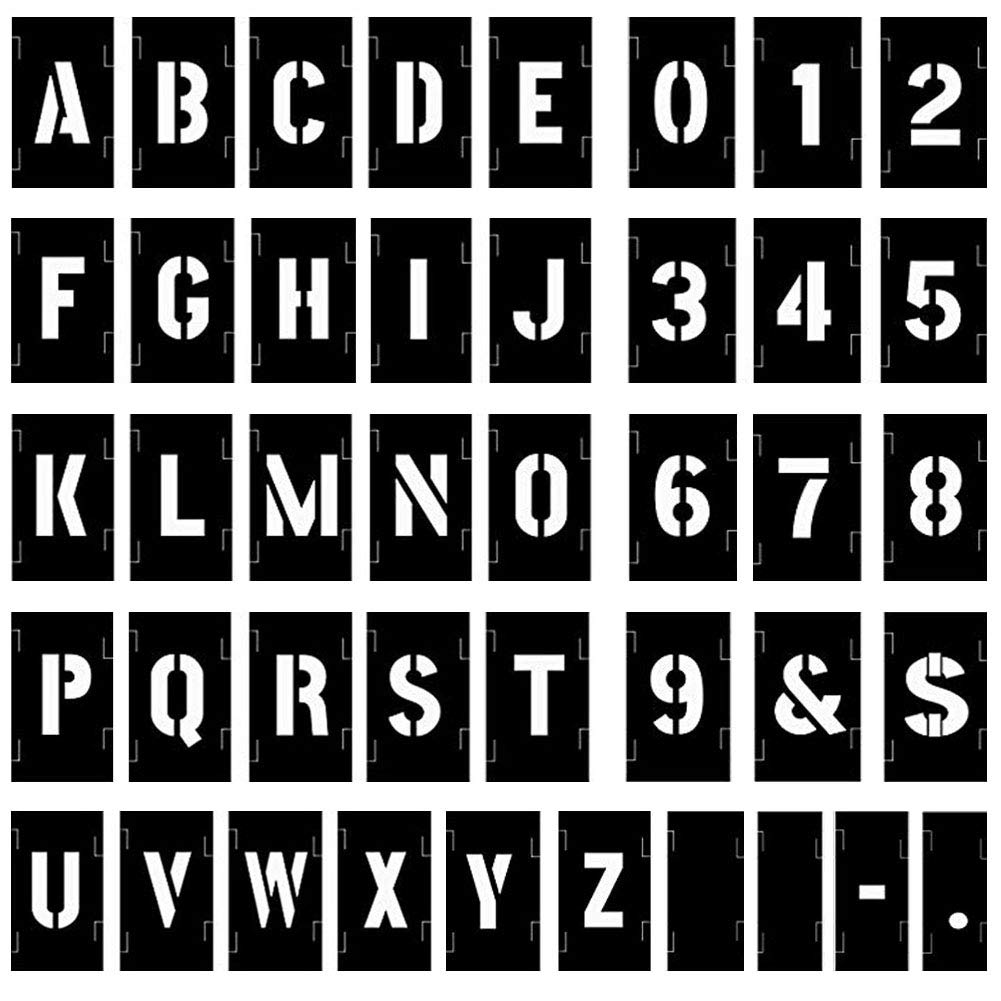 Attisstore Painting Stencil Set, 1 inch Plastic Letters and Numbers Interlocking Stencil Kit 138 Pieces, Black