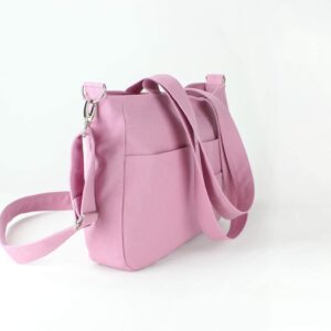 Multiple Pockets Canvas Shoulder Tote Bag for Women Crossbody Detachable Strap Zipper Closure Candy Pink