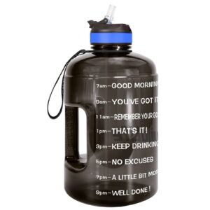 buildlife 1 gallon water bottle with time marker and straw –large water bottle- motivational water bottles with times to drink, leak proof bpa free(black, 1 gallon)