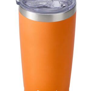 SUNWILL 20oz Tumbler with Lid, Stainless Steel Vacuum Insulated Double Wall Travel Tumbler, Durable Insulated Coffee Mug, Powder Coated Orange, Thermal Cup with Splash Proof Sliding Lid