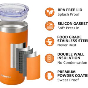 SUNWILL 20oz Tumbler with Lid, Stainless Steel Vacuum Insulated Double Wall Travel Tumbler, Durable Insulated Coffee Mug, Powder Coated Orange, Thermal Cup with Splash Proof Sliding Lid