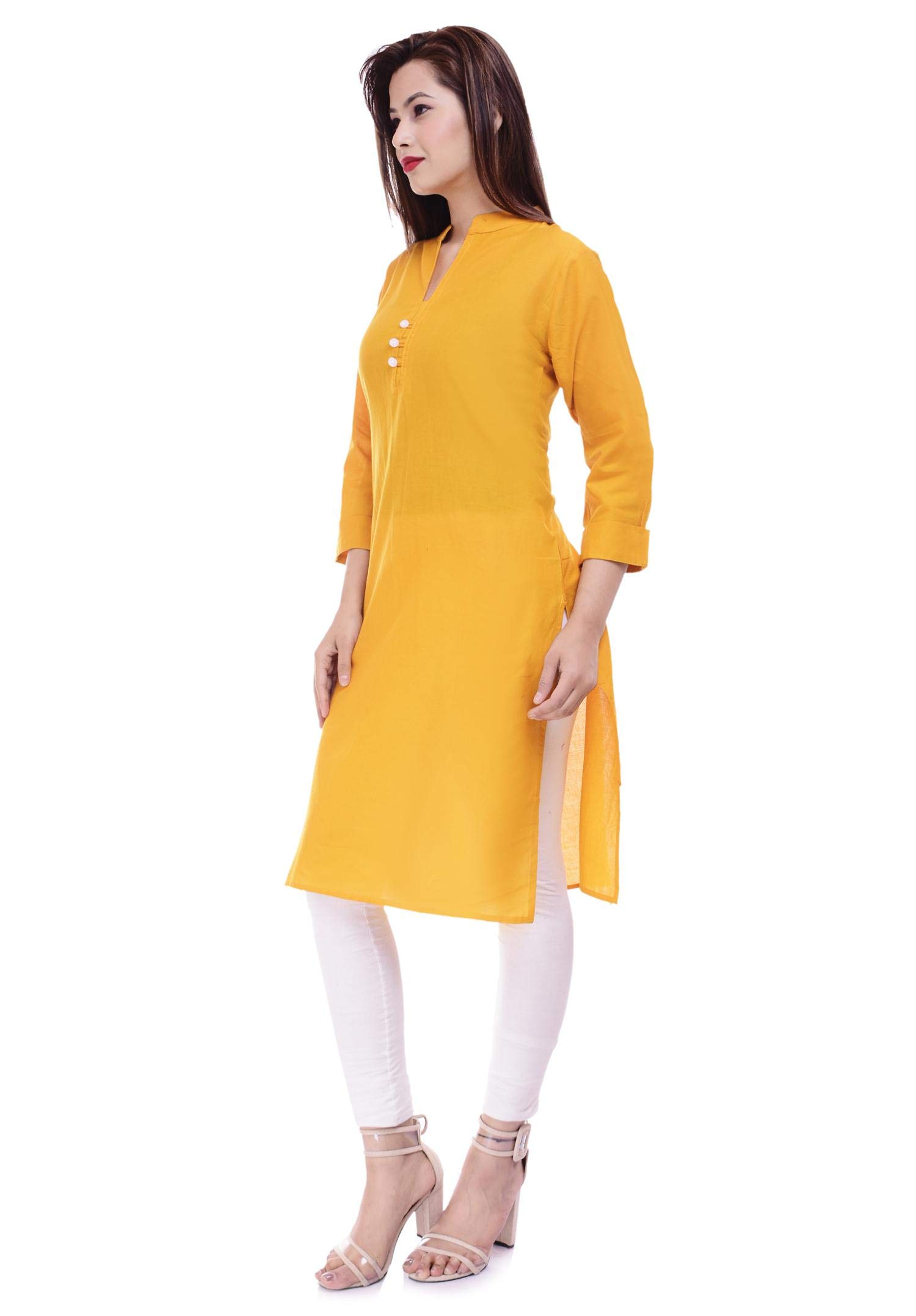 Ramkudi Indian Women's Plain Cotton Kurti Top (Mustrad)