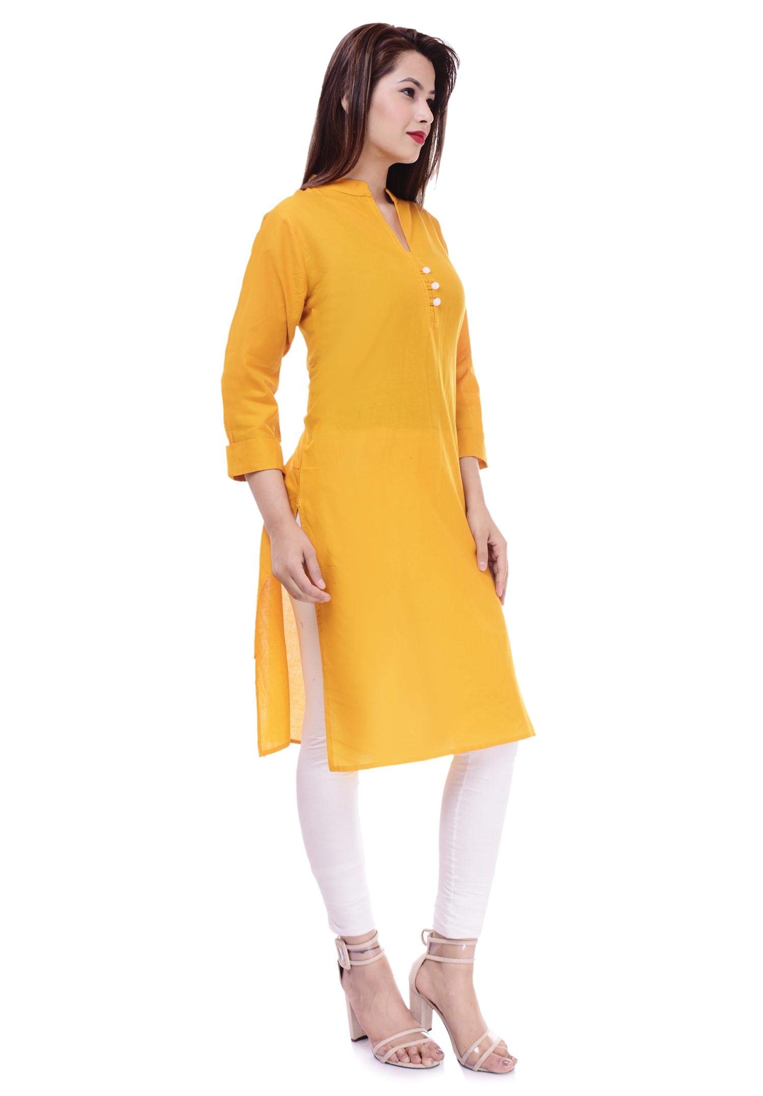 Ramkudi Indian Women's Plain Cotton Kurti Top (Mustrad)