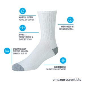 Amazon Essentials Men's Cotton Half Cushioned Crew Socks, 10 Pairs, Black, 6-12