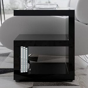 zuri furniture jayden high gloss modern side table - black