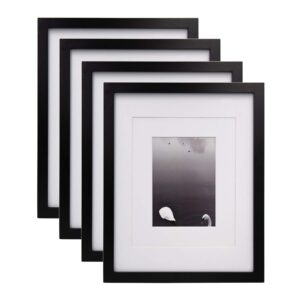 egofine 11x14 picture frames made of solid wood 4 pcs black covered by plexiglass - for table top and wall mounting for pictures 8x10 / 5x7 with mat horizontally or vertically display photo frame