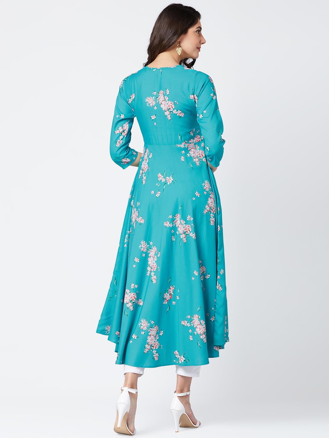 Tissu Women's Rayon Turquoise Floral Printed A-Line Kurta (1937_Blue_S)