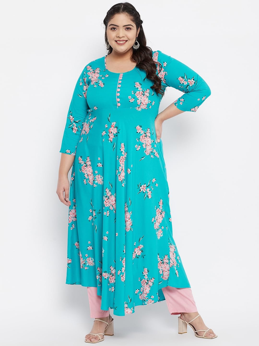 Tissu Women's Rayon Turquoise Floral Printed A-Line Kurta (1937_Blue_S)