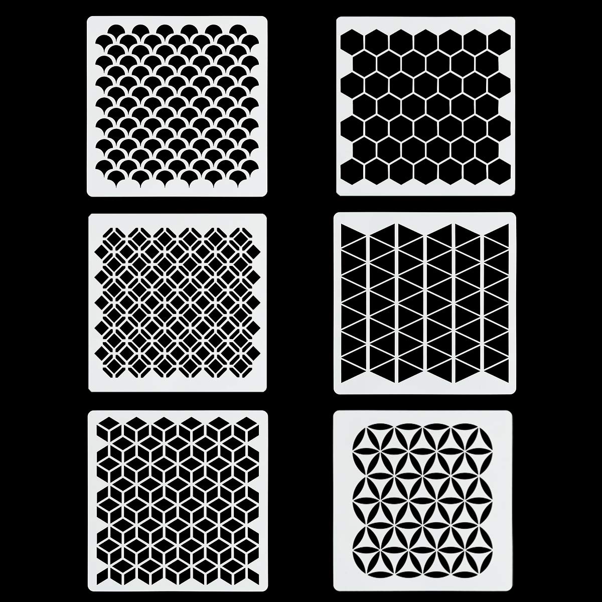 6 Set Sacred Geometric Honeycomb Stencils, 7Inch Sashiko Stencil Art Painting Templates for Scrapbooking Drawing Tracing DIY Furniture Wall Floor Décor