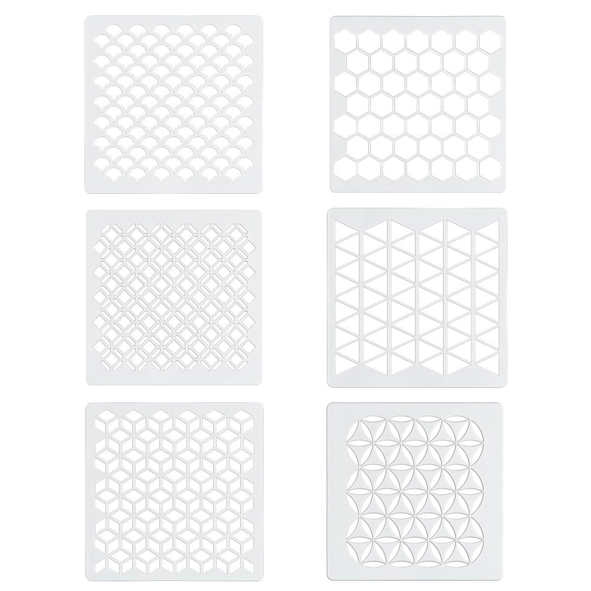 6 Set Sacred Geometric Honeycomb Stencils, 7Inch Sashiko Stencil Art Painting Templates for Scrapbooking Drawing Tracing DIY Furniture Wall Floor Décor