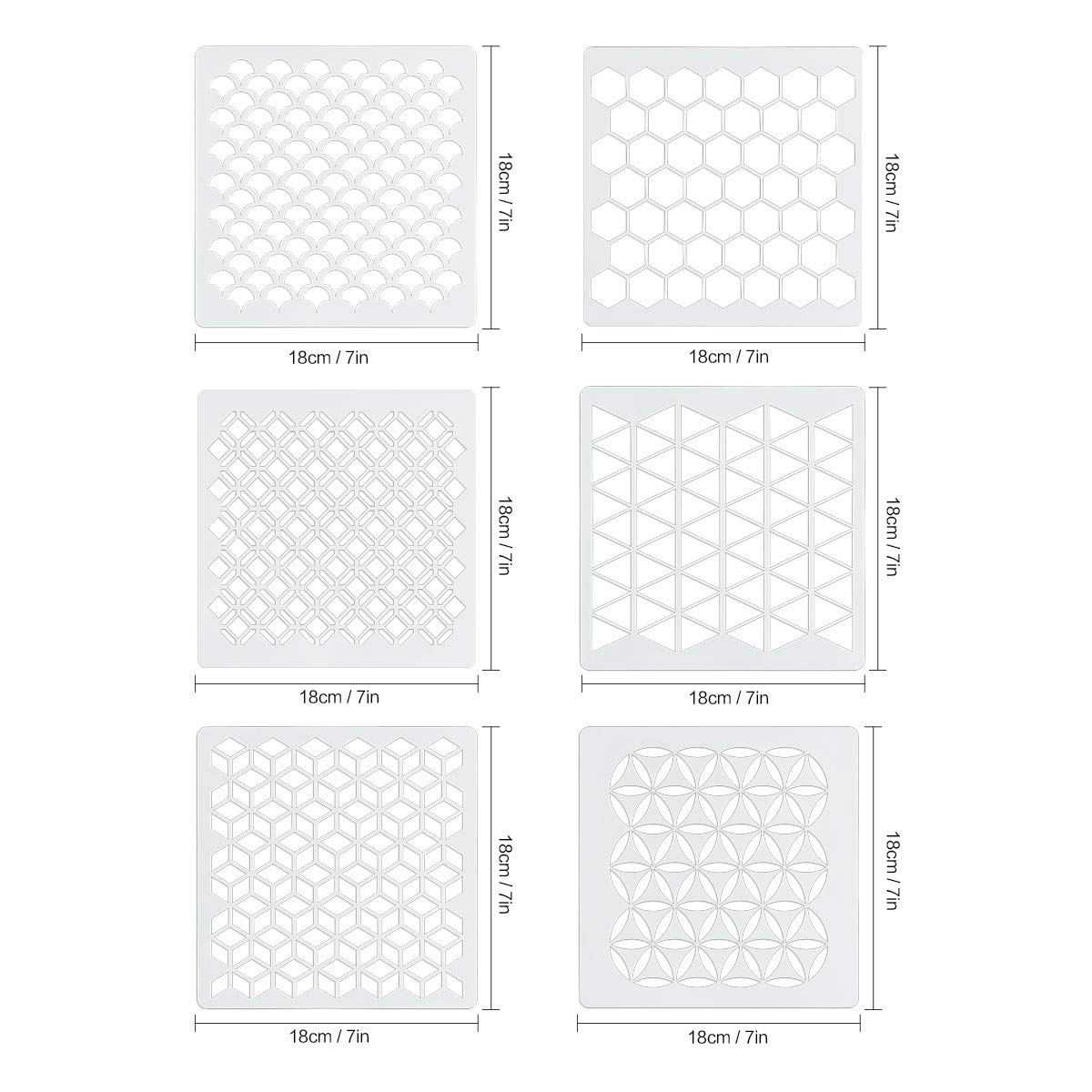 6 Set Sacred Geometric Honeycomb Stencils, 7Inch Sashiko Stencil Art Painting Templates for Scrapbooking Drawing Tracing DIY Furniture Wall Floor Décor