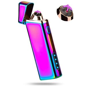 lighter, electric arc lighter windproof lighter plasma lighter - usb rechargeable, upgraded battery indicator - multichrome