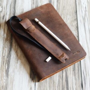 2019 iPad mini 6 / air 10.5 / New iPad 9.7 / Pro 12.9 / Pro 10.5 Leather Case detachable apple pencil holder - 602B - Distressed Brown