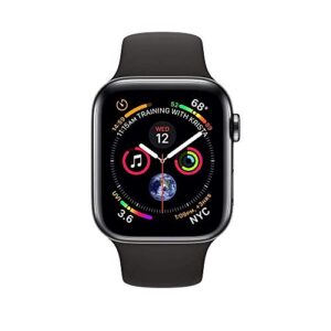 apple watch series 4 (gps + cellular, 44mm) - space black stainless steel case with black sport band (renewed)