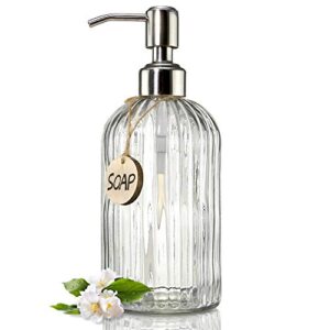 jasai 18 oz clear glass soap dispenser with rust proof stainless steel pump, refillable liquid hand soap dispenser for bathroom, premium kitchen soap dispenser (clear).