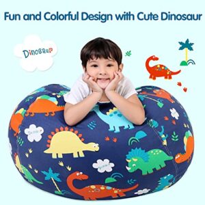 Lukeight Stuffed Animal Storage Bean Bag Chair Cover for Kids, Dinosaur Zipper Beanbag Chair Cover for Organizing Toddler & Kids' Rooms Plush Toys (Dinosaur, Large)