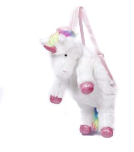 plushland fluffy plush rainbow unicorn backpack stuffed animal toy 14 inches cuddly autism adhd soft magical gifts present birthday love school pal buddies friendship