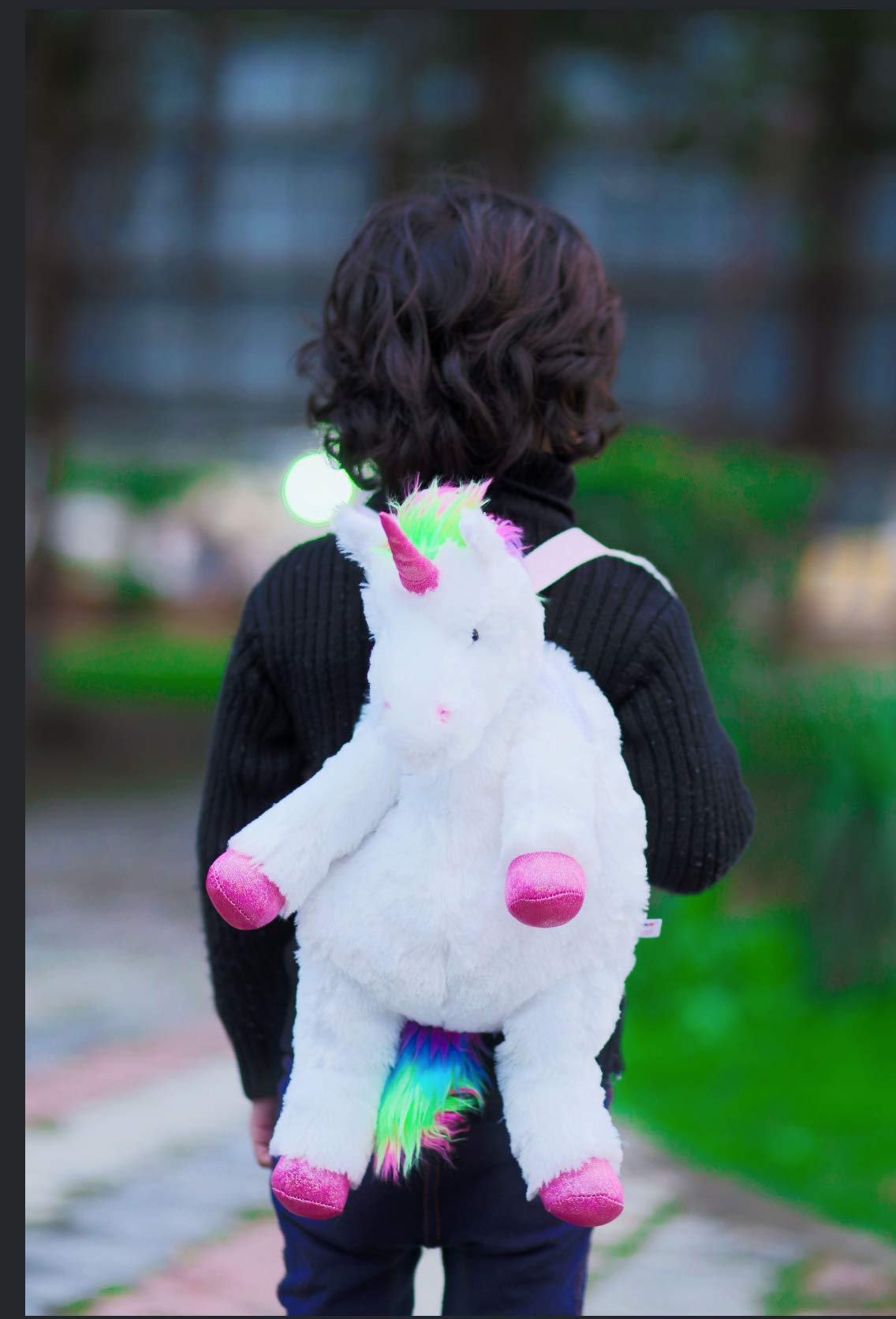 Plushland Fluffy Plush Rainbow Unicorn Backpack Stuffed Animal Toy 14 Inches Cuddly Autism ADHD Soft Magical Gifts Present Birthday Love School Pal Buddies Friendship