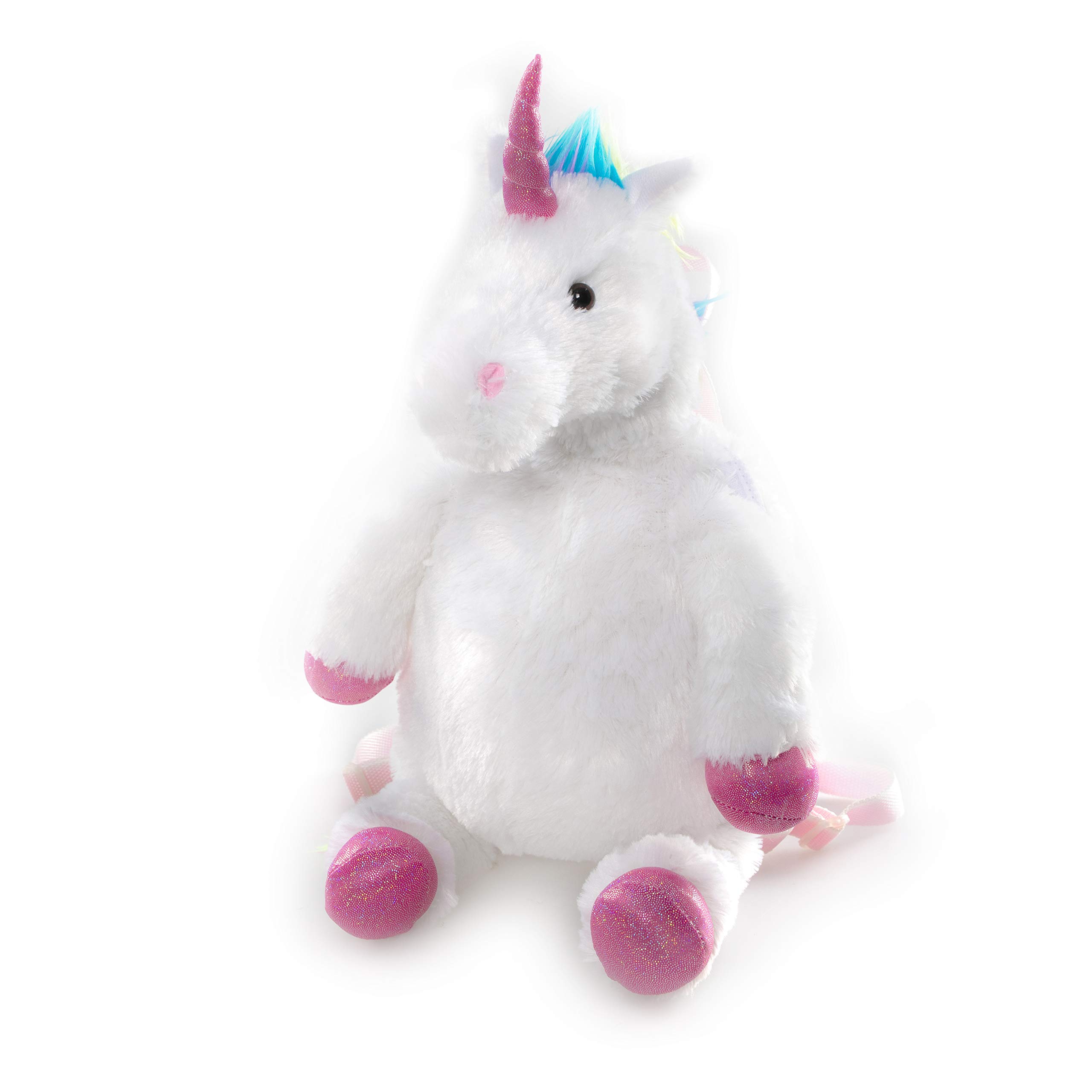 Plushland Fluffy Plush Rainbow Unicorn Backpack Stuffed Animal Toy 14 Inches Cuddly Autism ADHD Soft Magical Gifts Present Birthday Love School Pal Buddies Friendship