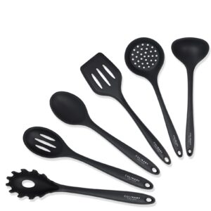 culinary couture black silicone kitchen utensils set of 6, non-stick heat-resistant silicone kitchen utensils set with steel inner core