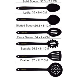 Culinary Couture Black Silicone Kitchen Utensils Set of 6, Non-Stick Heat-Resistant Silicone Kitchen Utensils Set with Steel Inner Core