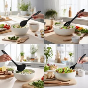 Culinary Couture Black Silicone Kitchen Utensils Set of 6, Non-Stick Heat-Resistant Silicone Kitchen Utensils Set with Steel Inner Core