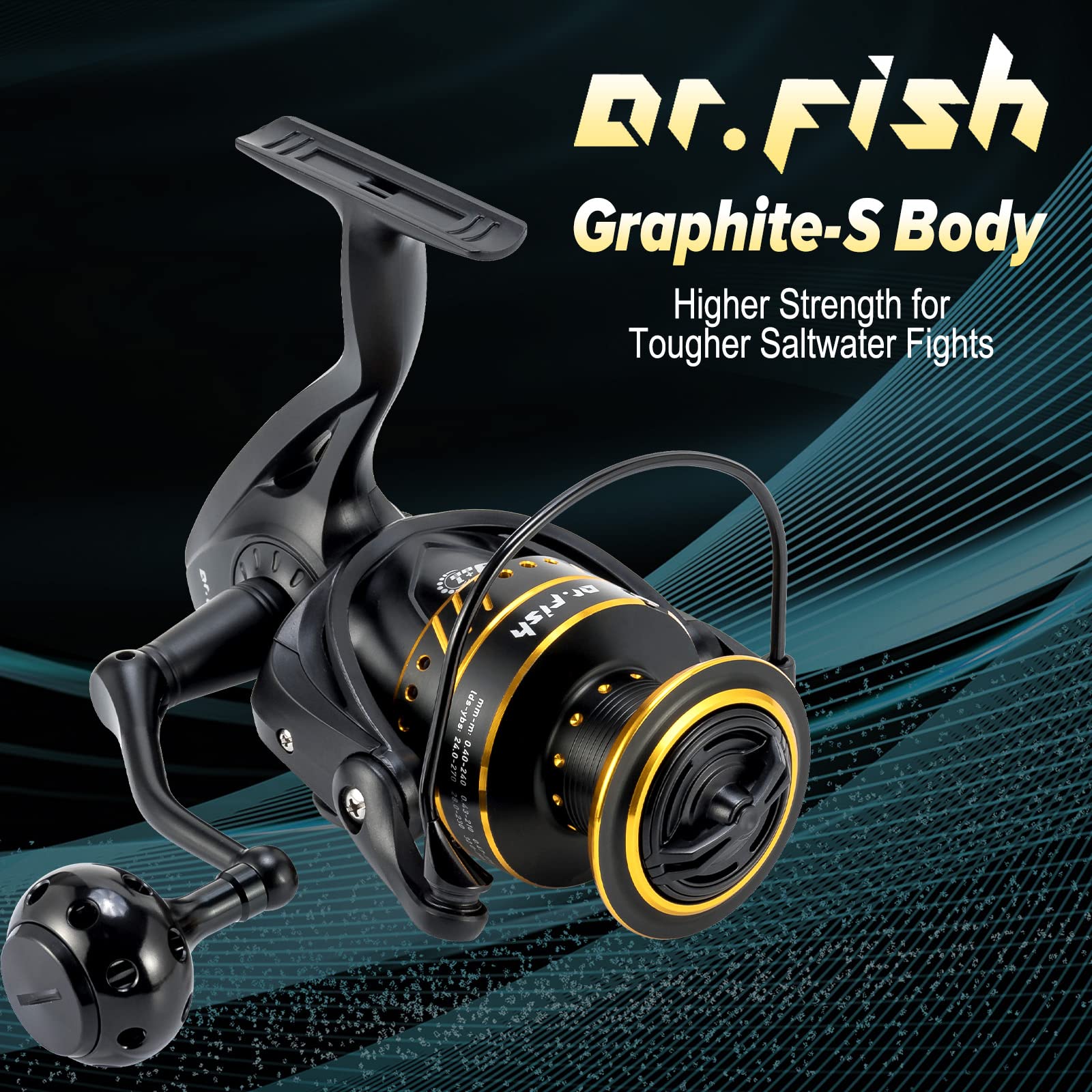 Dr.Fish Saltwater Spinning Reel Poseidon Surf Fishing Reel, Graphite Body, CNC Aluminum Spool and Handle, 9+1 Ball Bearings, 25LB Carbon Fiber Drag, Saltwater Surf Fishing Offshore Reel PL6000