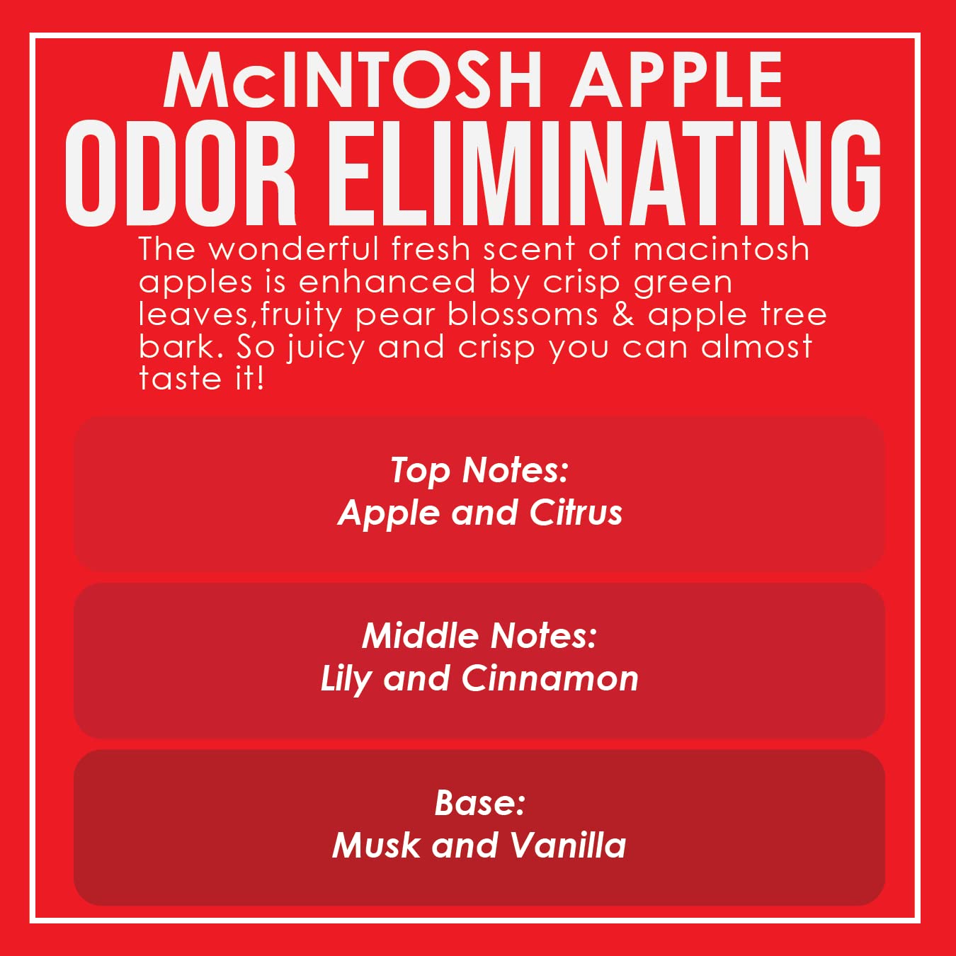 Mcintosh Apple Odor Eliminating Highly Fragranced Candle - Eliminates 95% of Pet, Smoke, Food, and Other Smells Quickly - Up to 80 Hour Burn time - 12 Ounce Premium Soy Blend