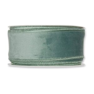 floristrywarehouse sage green christmas velvet fabric ribbon 2 inches wide on 9 yards roll. wired edge