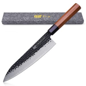 findking dynasty series japanese chef knife, professional kitchen knife, 9cr18mov high carbon steel blade, african rosewood octagonal handle, sharp, for meat cutting, 8 inches