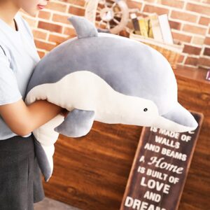 levenkeness dolphin plush hugging pillow, soft large dolphins stuffed animal toy doll gifts for kids, valentine, christmas, bedding (19.7")