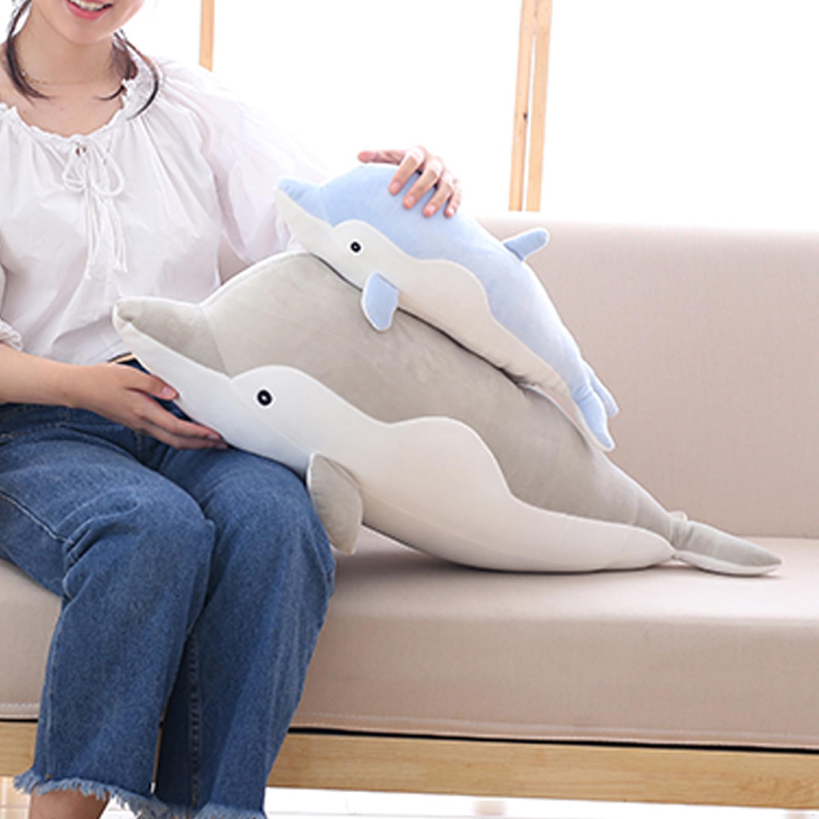 Levenkeness Dolphin Plush Hugging Pillow, Soft Large Dolphins Stuffed Animal Toy Doll Gifts for Kids, Valentine, Christmas, Bedding (19.7")