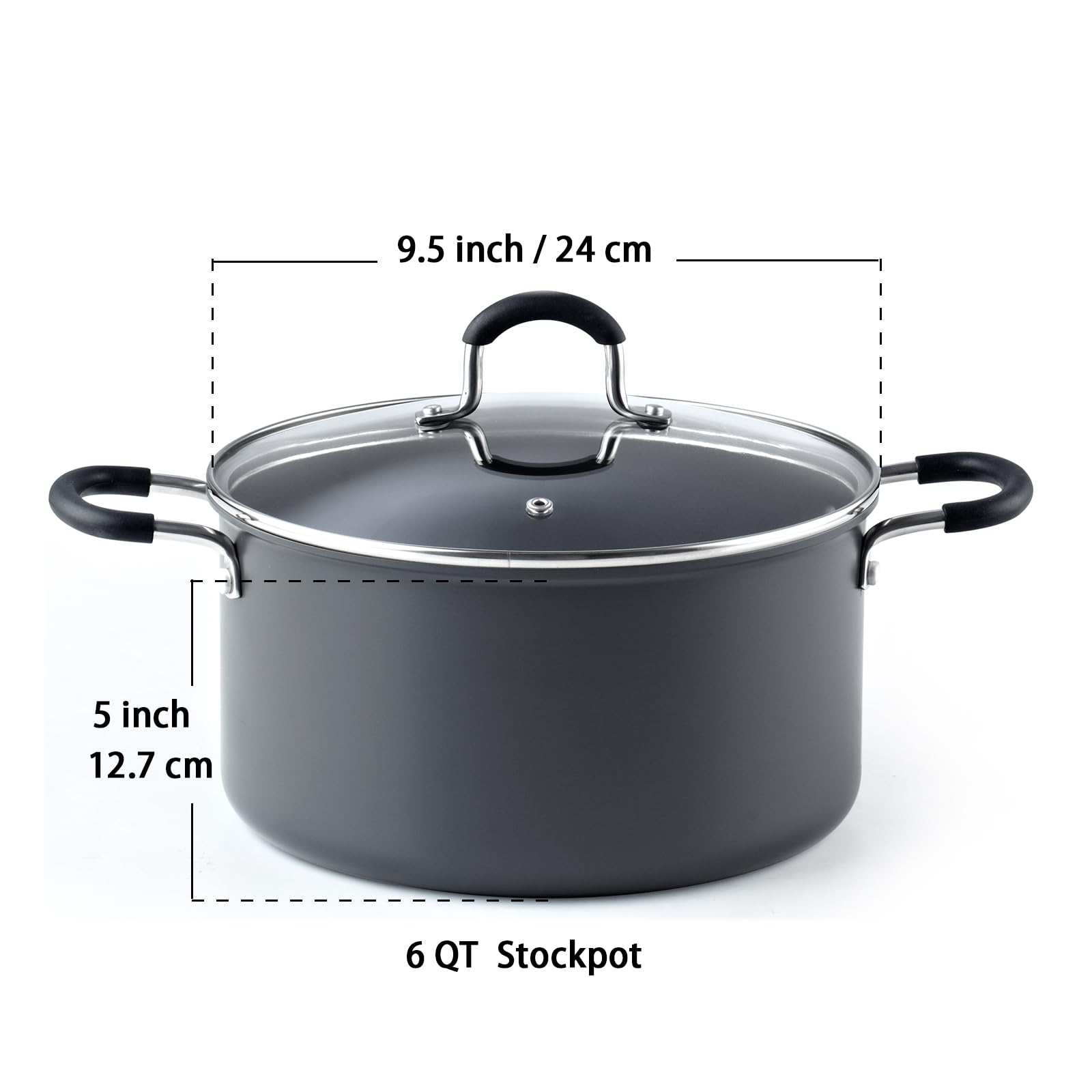 Cook N Home Casserole Dutch Oven Stockpot With Lid Professional Hard Anodized Nonstick 6-Quart , Oven Safe - with Stay-Cool Handles, black