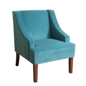 benjara wooden accent chair with wingback, blue and brown